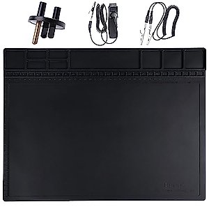 Premium Heat Resistant 932°F Anti Static Mat, HPFIX ESD Mat with Grounding Wire, Grounding Plug, and ESD Wristband, Silicone Soldering Repair Mat for Computer, PC Building, Eelectronics