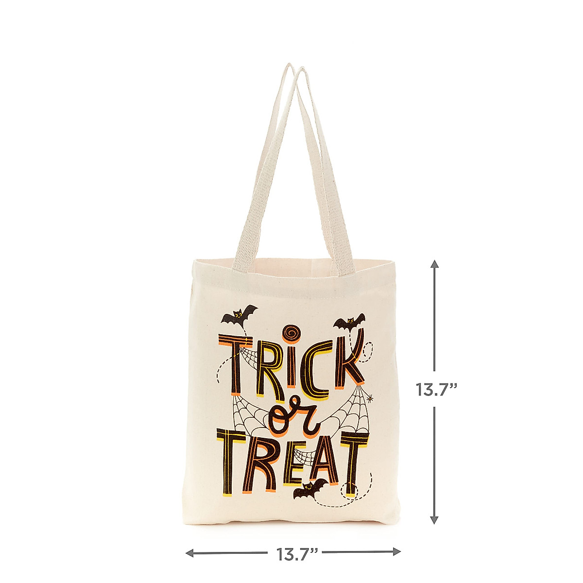 Hallmark 13" Large Halloween Tote Bag ("Trick or Treat," Bats and Spiders) Reusable Canvas Bag for Trick or Treating, Grocery Shopping and More