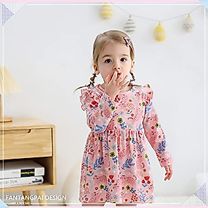 Toddler Girl Floral Cat Pink Dress Long Sleeve Baby Girl Cotton Fall Outfit(Cat/4T)