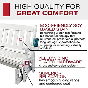 CAF Amish Heavy Duty 800 Lb Mission Pressure Treated Porch Glider with Cupholders (5 Foot, Semi-Solid White Stain)