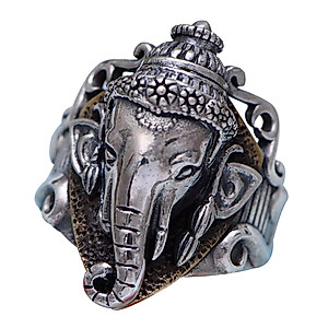 Retro Vintage 925 Sterling Silver Hindu Elephant Lord Ganesh Ring Ganesha Jewelry for Men Women Size 11