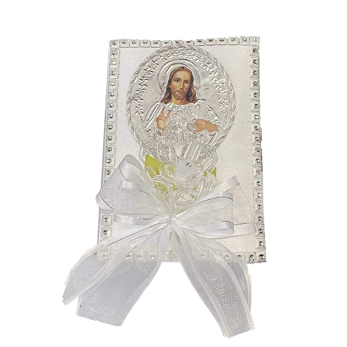 Lito White Jesus Baptism Candle Set Kit for Christenings with Shell and Favors - Spanish
