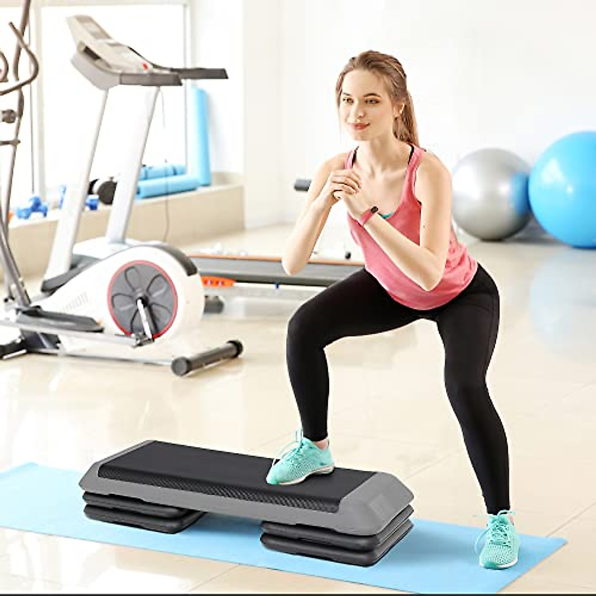 ZENY 43'' Exercise Aerobic Step Platform Adjustable Fitness Stepper with 4 Detachable Risers Fitness Workout Stepper for Home Gym Cardio Strength & Training