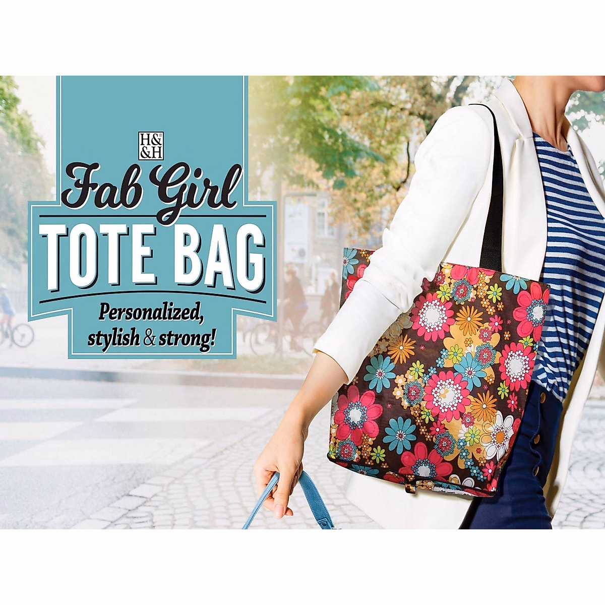 History & Heraldry Born to Stand Out Navy Blue Floral 16 x 14 Polyester Fabric Tote Handbag, Multicolored