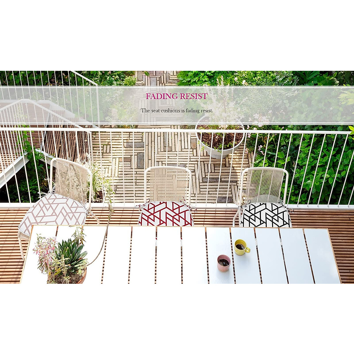 FBTS Prime Outdoor Seat Cushions Set of 2 Patio Chair Cushions with Ties 16x17 Inch Red Geometry U-Shape Chair Pads for Outdoor Patio Furniture Garden Home Office