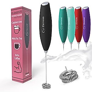 Elementi Milk Frother Wand with Double Whisk - Coffee Frother Electric Stirrer - Matcha Whisk & Drink Mixer Handheld - Hand Held Milk Frother & Electric Whisk for Coffee (Black)