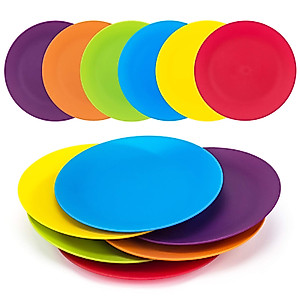 KOXIN-KARLU Plastic Plates, 10-inch Dinner Plates Reusable Plates Picnic Plates, set of 12 Multicolor
