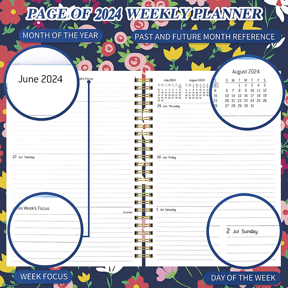 2024 Academic Planner - Planner 2024 Weekly & Monthly Planner with Tabs, 6.3" x 8.5", Jan 2024-Dec 2024, Daily Planner Yearly Agenda Calendar Organizer