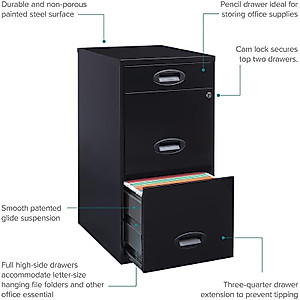 Hirsh Industries Space Solutions 3 Drawer Metal File Cabinet with Pencil Drawer Black