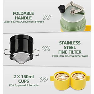 Manual Coffee Grinder, Manual Coffee Bean Grinder with Conical Ceramic Burr, Foldable Hand, Adjustable Coarseness, Portable Burr Hand Coffee Grinder for Outdoor Camping Traveling