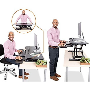 Flexpro Hero 37 Inch Standing Desk | 2 Level Standing Desk Converter with Keyboard Shelf and Monitor Riser | Large Dual Level Sit to Stand Workspace | Easily Sit or Stand in Seconds! (Black / 37")