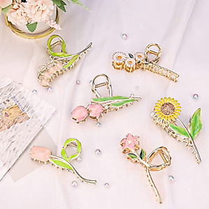 6 Pcs Large Metal Tulip, Sunflower, and Lily Hair Claws - Non-Slip Floral Hair Clips for Thin and Thick Hair