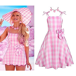 Miulruma Kids Movie Heroine Costume Cosplay Girls Pink Dress Halloween Costumes Party Outfit with Necklace Earrings Hairpin MA055S