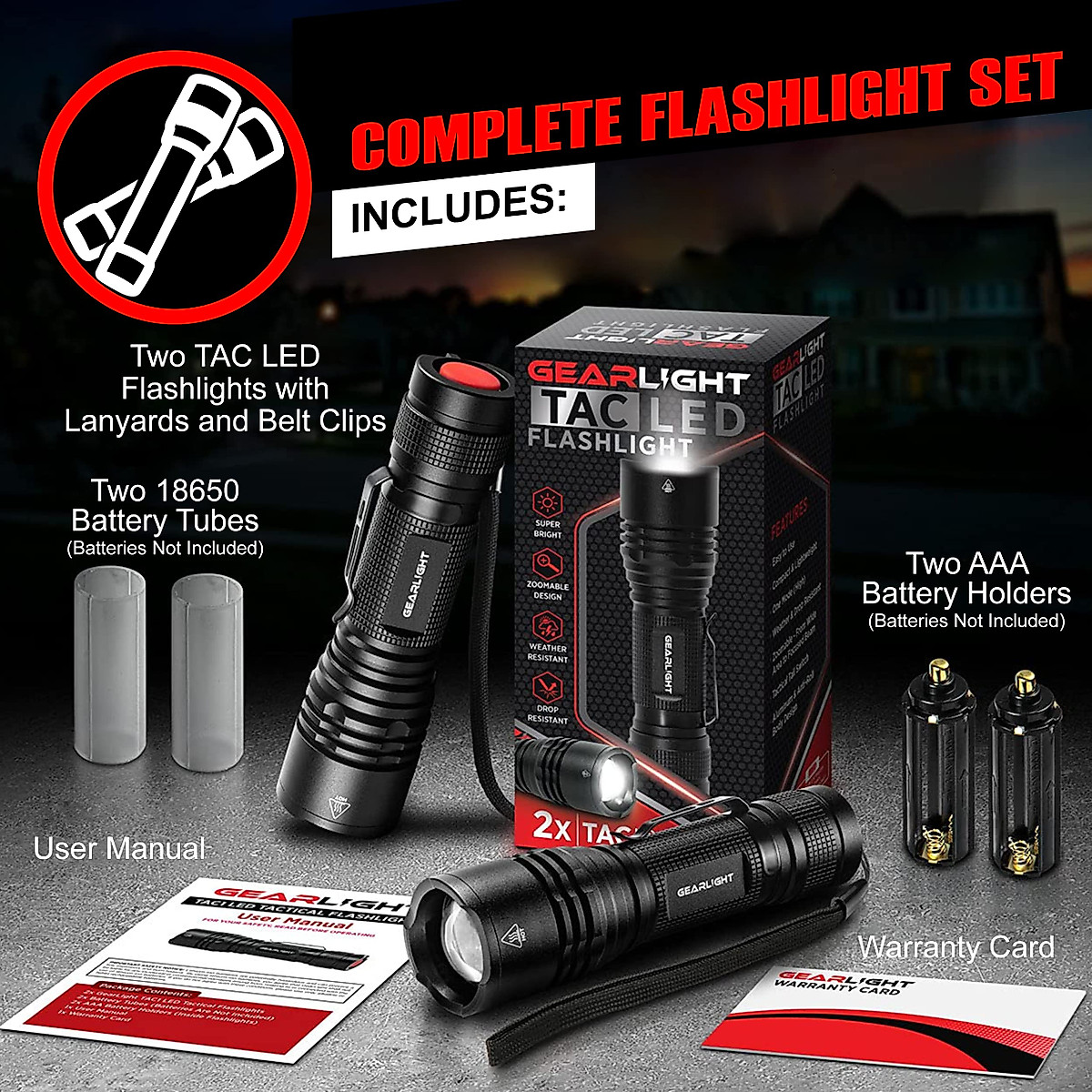 GearLight LED Tactical Flashlights High Lumens - Mini Flashlights for EDC Carry - Compact Powerful Emergency Flashlights Made from Military-Grade Aluminum - Drop Resistant and Water Resistant
