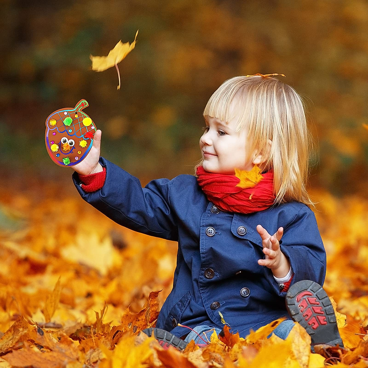 Winlyn 72 Sets Magic Color Scratch Art Fall Ornaments Decorations DIY Fall Craft Kits Scratch Paper Autumn Maple Oak Leaves Pumkins Acorns for Kids Party Favors Classroom Home Activity Art Project