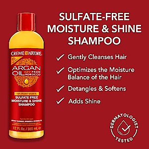 Creme of Nature Argan Oil Shampoo, Moisture & Shine Shampoo, Sulfate Free Hair Care Formula, Nourishes, Hydrates, Detangles, 12 fl. oz.
