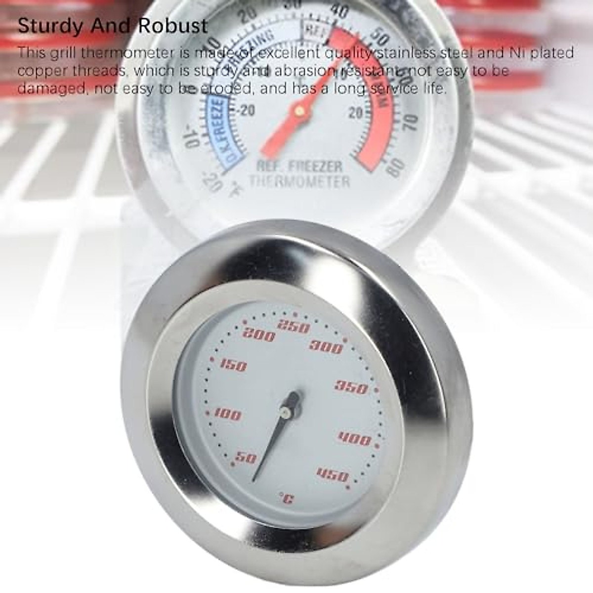 Grill Thermometer, 3 Inch Stainless Steel Kitchen BBQ Smoker Thermometer Gauge, 50 to 450℃ Integrated Design for Commercial and Residential Use