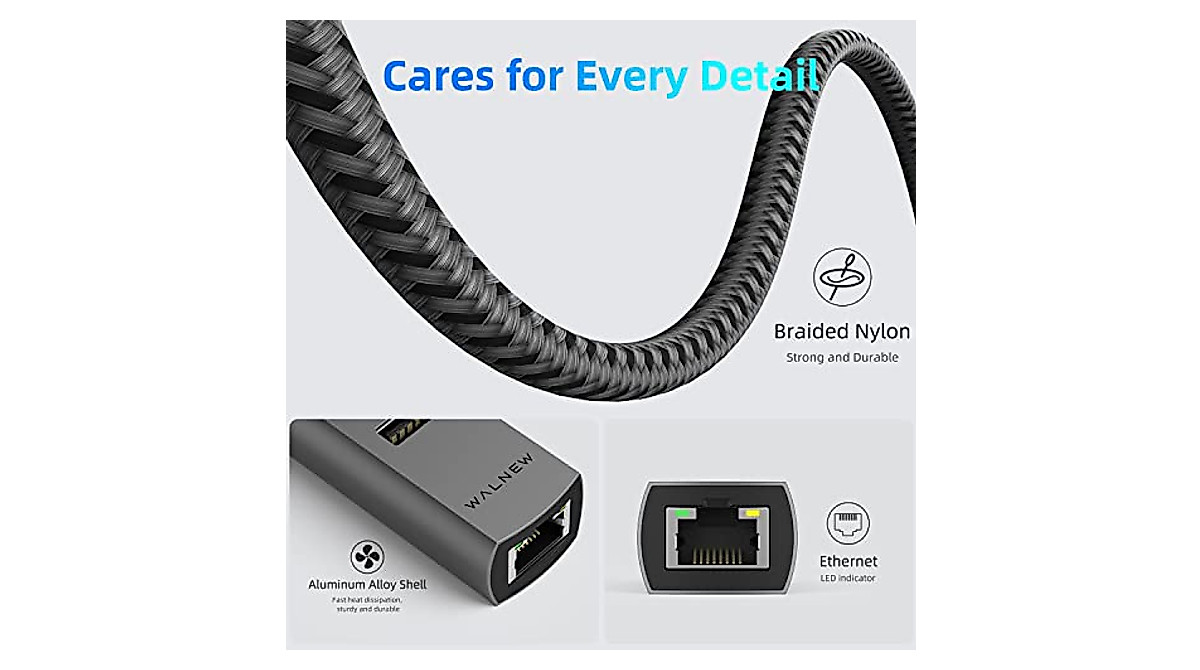 USB C to Ethernet Hub - WALNEW 4-in-1 USB-C to Gigabit Ethernet Adapter
