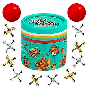 HAPPY JACK & MERRY Metal Jacks Game with Ball Classic Travel Size Fun Toy,Jax and Red Ball for Kids Party Favors and Family Reunion Games and Activities