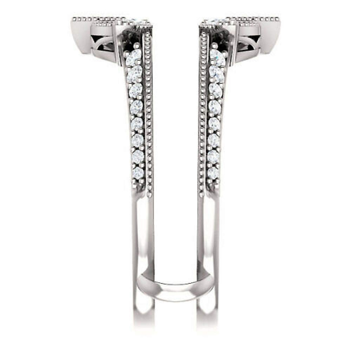 PB Collection Milgrain Round Double Row Curved Enhancer Guard Ring in 925 Sterling Silver 14K White Gold Over 9