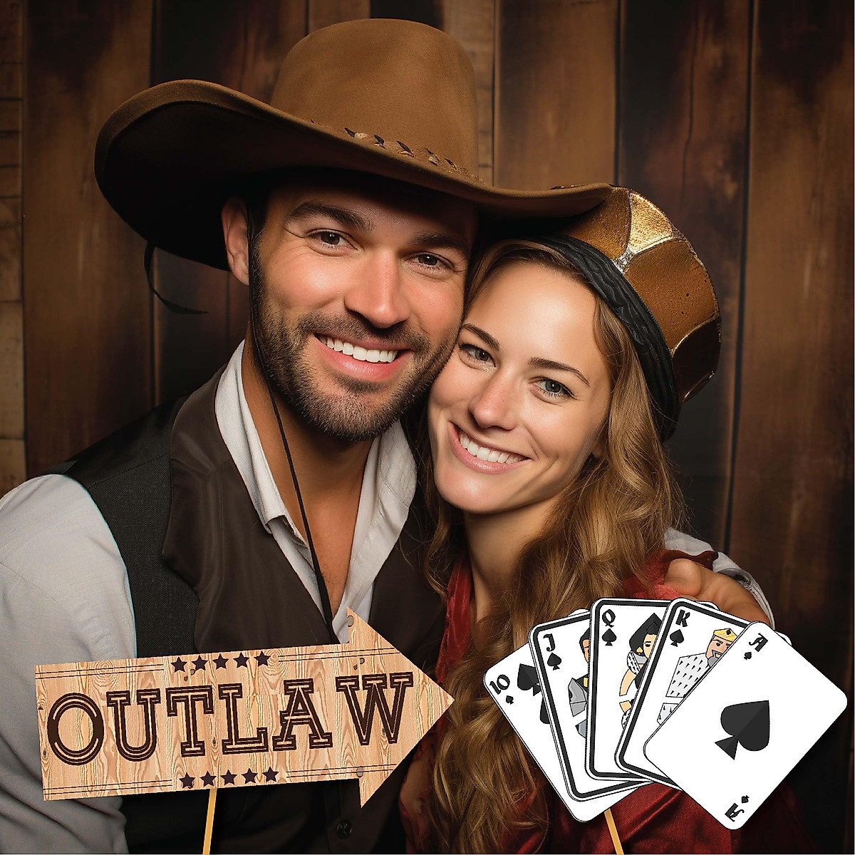 Western Photo Booth Props - 41-pc Photo Prop Kit with 8 x 10-Inch Sign, 60 Adhesive Pads, 45 Sticks - Photo Booth Props Country Theme - Wild West Photo Props