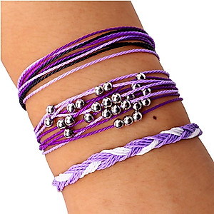 Bohemian Friendship Bracelet Set Beach Waterproof String Ocean Surfer Beaded Jewelry Adjustable Braided Rope String Cactus Bracelets Boho Stretch Handmade Woven Bracelets for Teen-purple