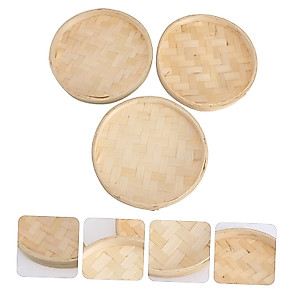 JEWEDECO Desk Topper 3pcs Bamboo Dustpan Wicker Bamboo Sieve Tablescape Decor