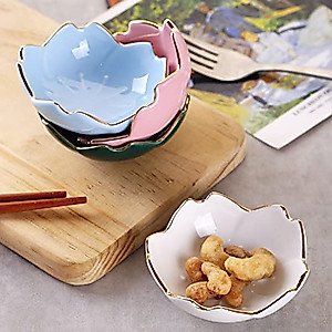 VanEnjoy Set of 4 Ceramic Seasoning Dishes Dish Sushi Dipping Bowl, Cherry Blossom Sauce Tea Bag Holder Serving Dish for Kitchen