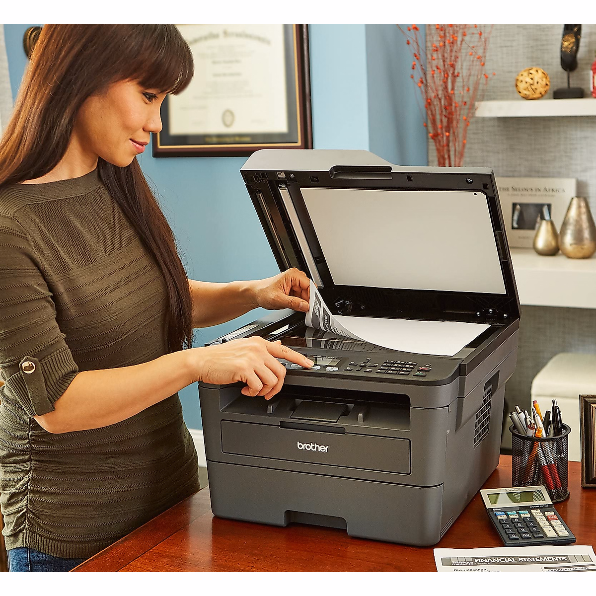 Brother MFC-L2690DW All-in-One Wireless Monochrome Laser Printer, Black - Print Copy Scan Fax - 26 ppm, 2400 x 600 dpi, 50-Sheet ADF, Auto Duplex Printing, LCD Screen, Cbmoun