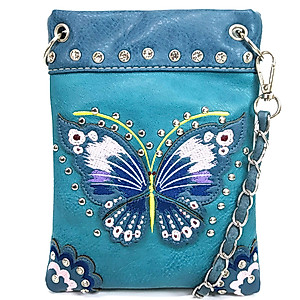 Zelris Peacock Butterfly Floral Embroidery Crossbody Small Crossbody Purse Bag (Teal)
