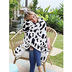 Solaris Cow Print Sherpa Fleece Blanket, Super Soft Warm Cozy Flannel Reversible Throw Blanket for Couch Sofa Bed, 50" x 60"