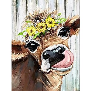 CEUHROG Cow Diamond Painting Kits for Adults - 5D Diamond Art Kits for Adults Kids Beginner, DIY Full Drill Diamond Dots Paintings with Diamonds Gem Art Crafts for Adults Home Wall Decor 12x16inch