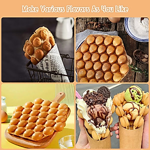 FineMade Compact Bubble Waffle Maker Machine with 10 Cardboard Cones, Electric Non Stick Hong Kong Egg Waffle Maker Iron, Recipe Included