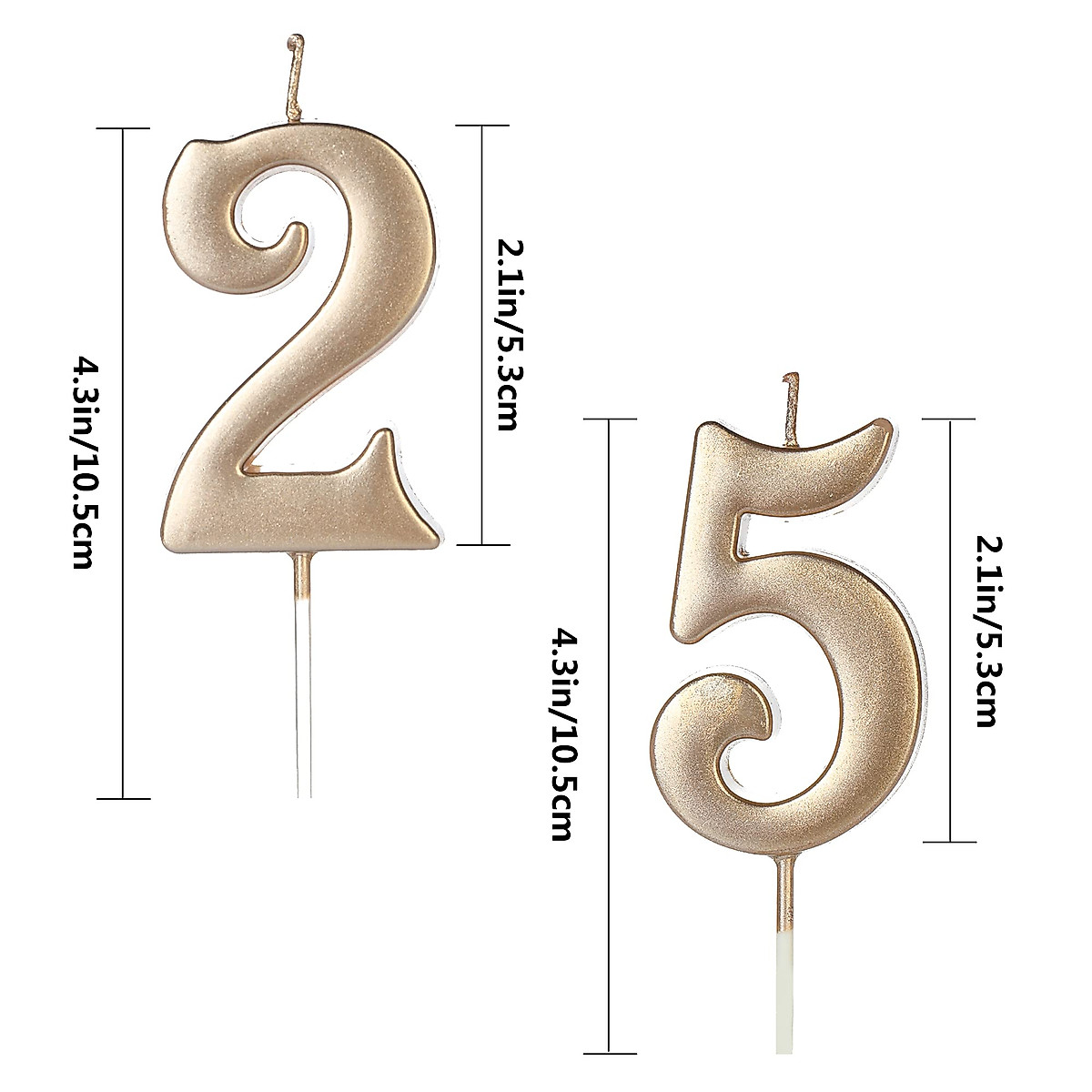 Champagne Gold 25th & 52nd Number Birthday Candles for Cake Topper, Number 52 25 Glitter Premium Candle Party Anniversary Celebration Decoration for Kids Women or Men