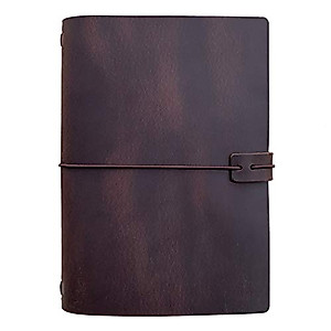 Refillable Leather Travelers Notebook -A5 Travel Journal with Lined Insert, 8.5 x 5.5 Inches, Dark Brown