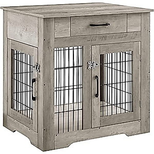 Fegherug Dog Crate Furniture for Small Dogs, Wooden Dog Kennel End Table with Drawer, Dog House Indoor Use, Chew-Proof, Casual Home Wooden Pet Crate, Indoor Pet Crate Side Table