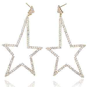 Oversized Star Earrings For Women By Vintage Havana 18K Gold Plated Cubic Zirconia Drop/Dangle Earrings Made With Sterling Silver Post