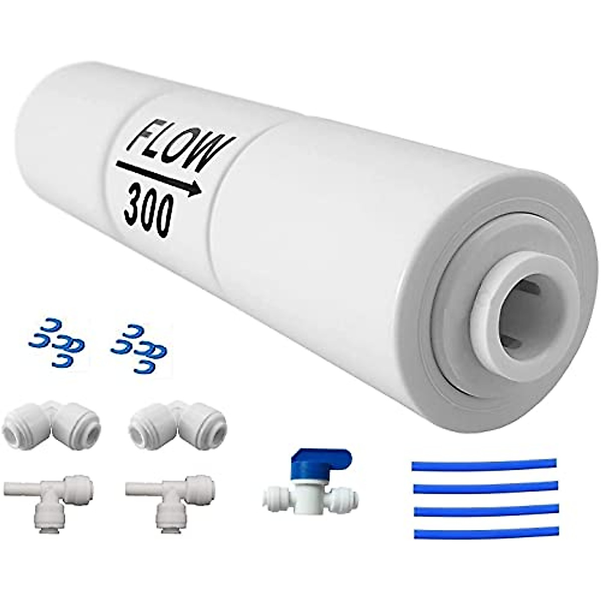Lemoy Reverse Osmosis Flow Restrictor with Quick Connect Fitting, 50 GPD Flow Restrictor 1/4 inch Quick Connect(1 ball valve+2 Tee union+2 L connect+tube)