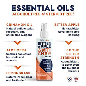 Bitter Apple Spray for Dogs to Stop Chewing Furniture & Paws - 5X Strength Pet Corrector Anti Chew Deterrent No Chew Spray Alcohol Free Non Toxic & No Sting - Indoor & Outdoor Safe, Made in USA, 8oz.