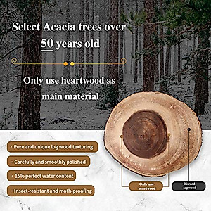 WONFUlity Round Wooden Trays for Coffee Table，Leak-Proof Ottoman Tray Acacia Wood Tray, Serving Tray with Handles Food Serving Trays Ottoman Tray for Living Room 16.34 Inch