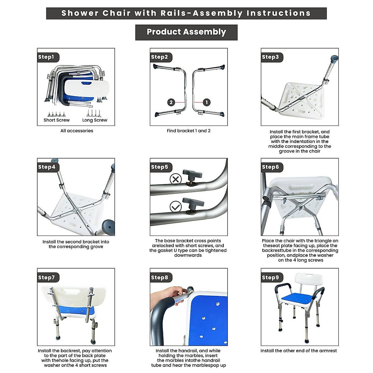 Shower Chair for Inside Shower Seat with Adjustable Height Padded Armrests Shower Chair for Elderly and Disabled Slip Resistant Seat Heavy Duty 300 lb Capacity