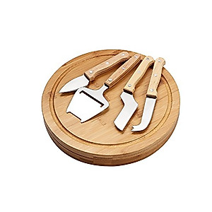 Juvale Cheese Board Set - Charcuterie Board and Cheese Tools, Cheese and Meat Board, Includes 1 Bamboo Cutting Board and 4 Piece Knife Tools, 10.2" x 10.2" x 1.5"