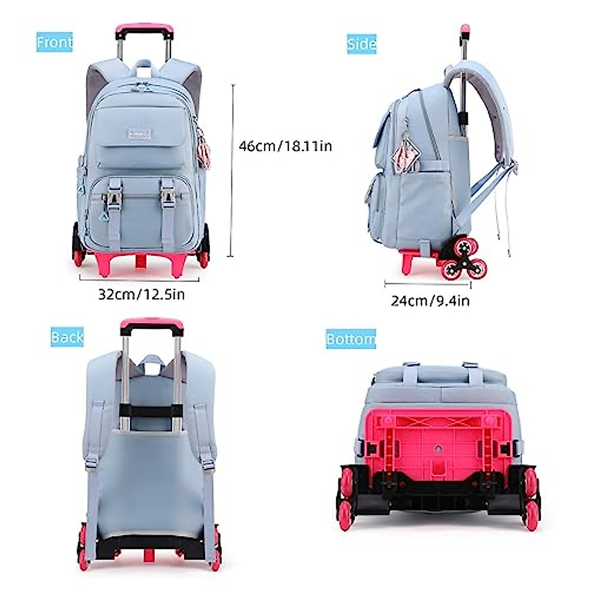 MITOWERMI Girls Rolling Backpack for Boys Trolley Bags for School Elementary Middle Bookbags with Wheels Boys Rolling Backpack