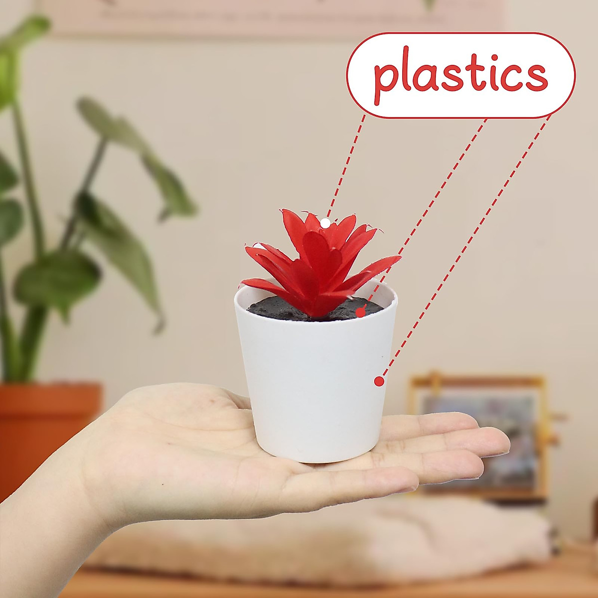 Uguisu Artificial Potted Plant, Simulated Gem Flower, Lotus Flower, Artificial Succulent Plant, Small Artificial Plant, Artificial Fake Plant, Office Home Wall Decoration (4/Red)