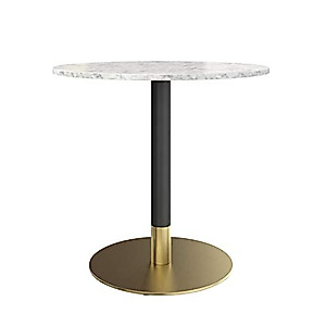 Nathan James Bistro Lucy Small Mid-Century Modern Kitchen or Dining Table with Faux Carrara Marble Top and Brushed Metal Pedestal Base, Black/Gold 31D x 31.5W x 29H in
