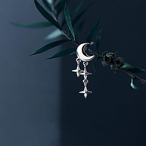 SLUYNZ 925 Sterling Silver Tiny Moon Star Earrings Studs for Women Teen Girls Small Moon Studs Earrings Star Drop (A-Silver)
