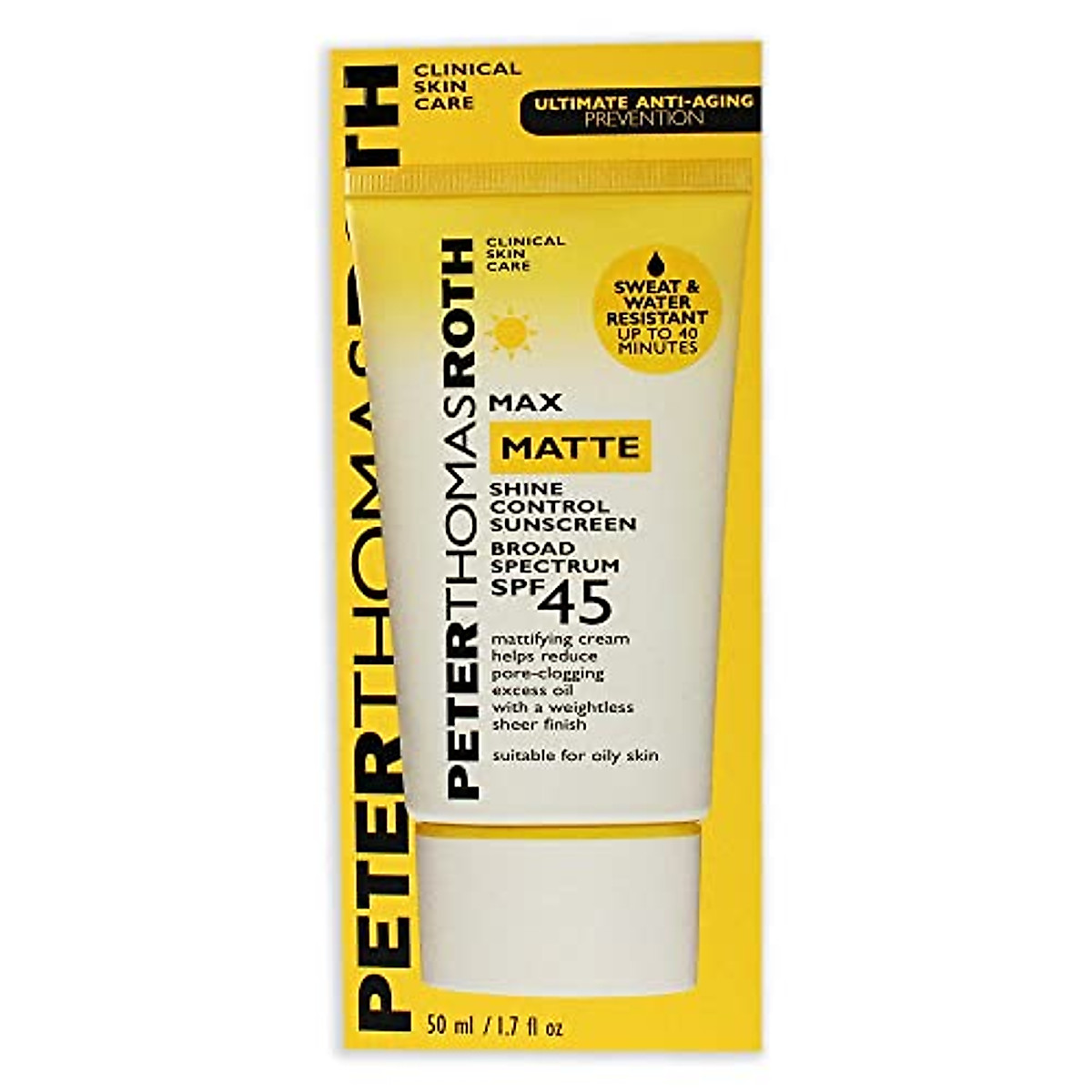 Peter Thomas Roth | Max Matte Shine Control Sunscreen Broad Spectrum SPF 45 | Mattifying Sunscreen For Oily Skin, Water-Resistant, 1.7 fl. Oz (Pack of 1)