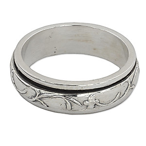 NOVICA Artisan Handmade Sterling Silver Meditation Spinner Ring Artisan Crafted from India No Stone Band [band Width 5 mm W] ' Spinning Vines'