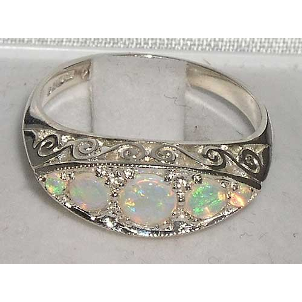 925 Sterling Silver Natural Opal Womens Band Ring - Sizes 4 to 12 Available