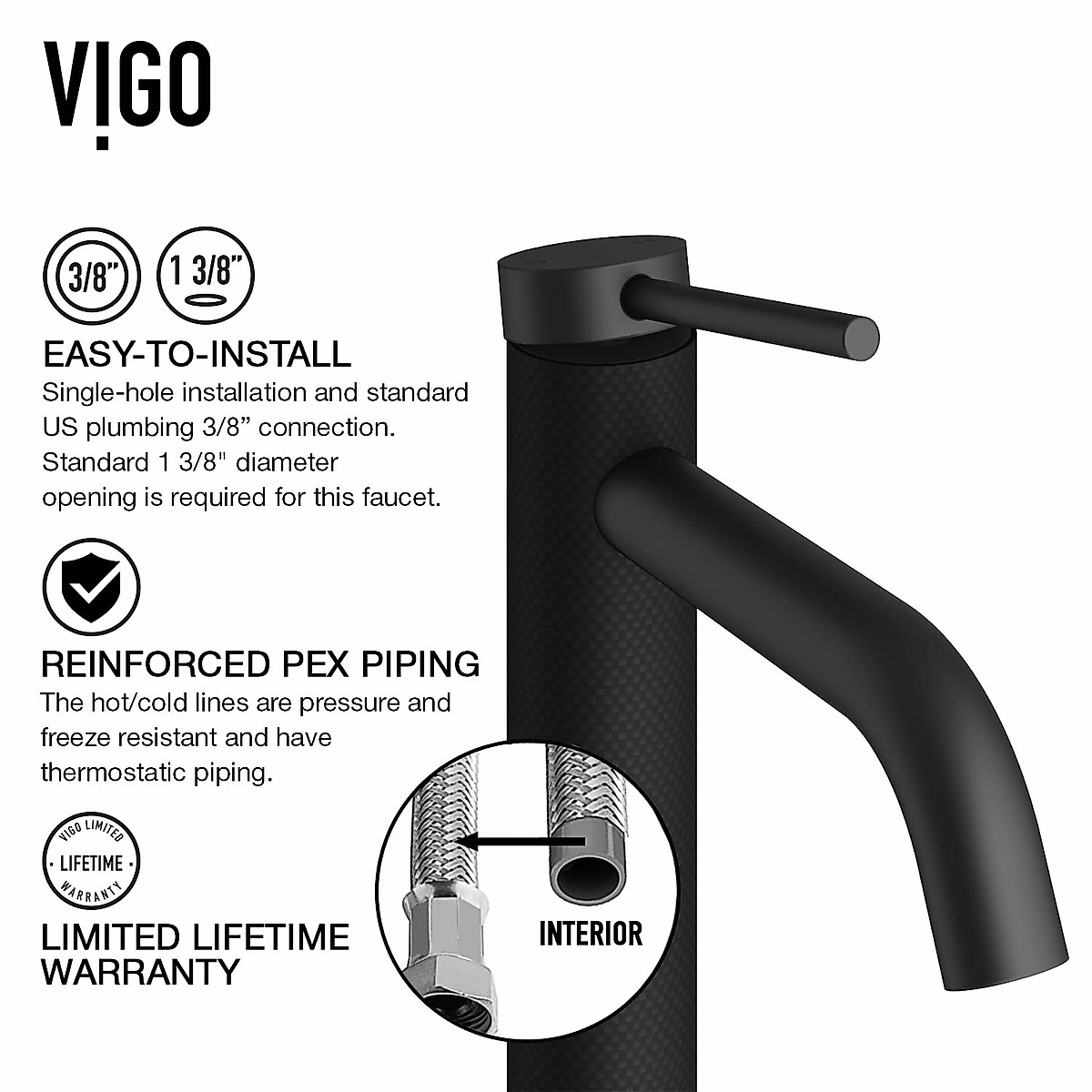 VIGO Madison 8'' H Single Handle Single-Hole Bathroom Faucet in Matte Black-VG01044MB